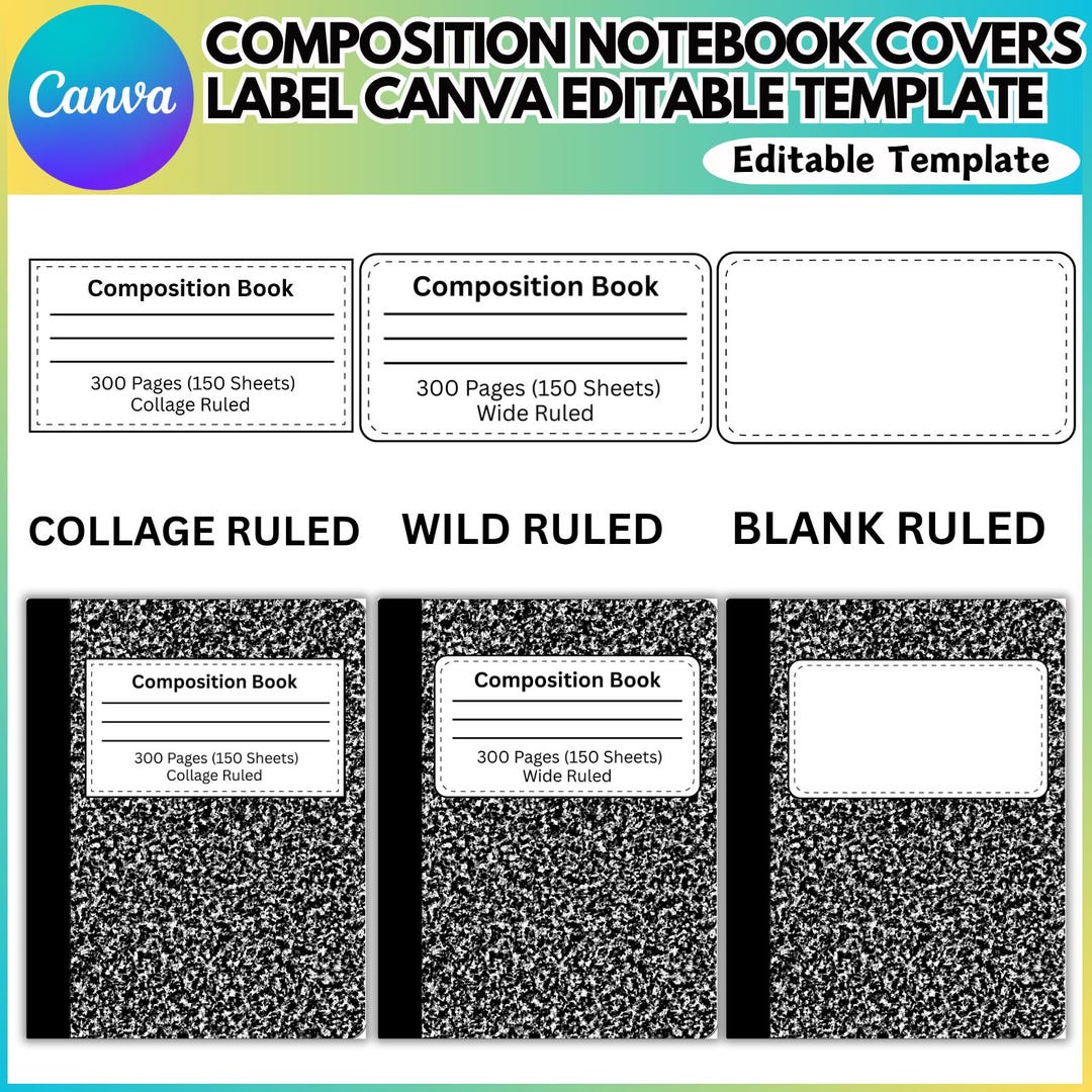 Composition Book Pattern, Editable Cover Template, Notebook Label ...