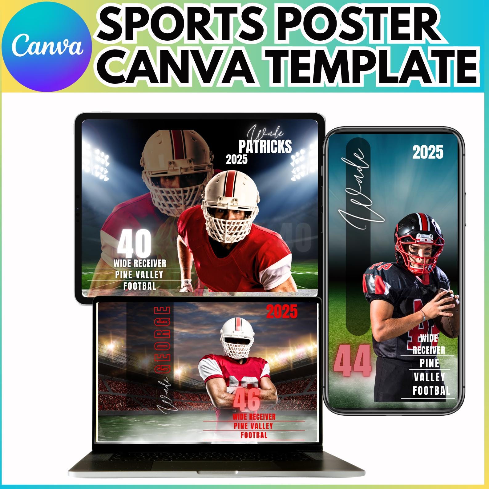 Football Poster Canva Template, Sports Background & Digital Backdrop ...