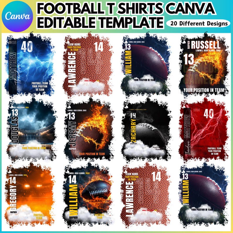 Football T Shirt Canva Editable Template, Custom Football Bundle ...