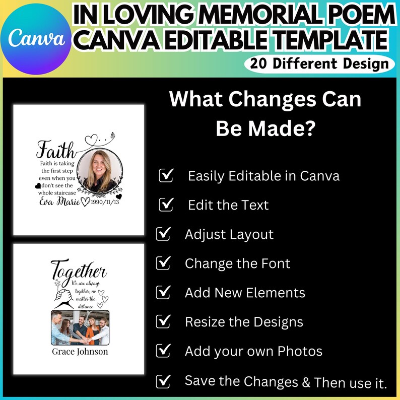 Memorial Quotes Poem Canva Editable Bundle, Memorial Poem Word, in ...