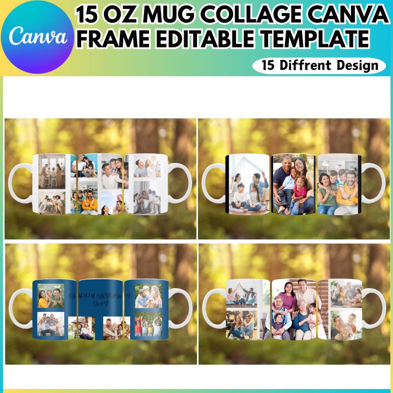 15oz Mug Photo Collage Canva Template, Canva Editable Template, Mug ...