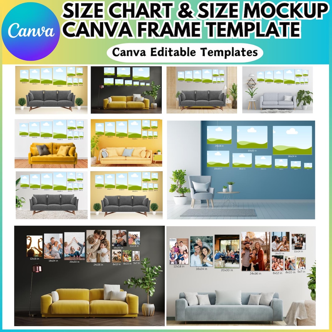 Canvas Sizes Smart Mockup Canva Editable Template, Editable Wall Frame ...