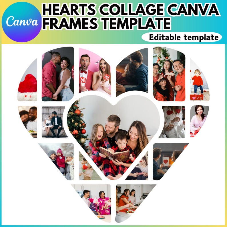 Canva Heart Photo Collage Editable Template, Drag Your Own Image ...