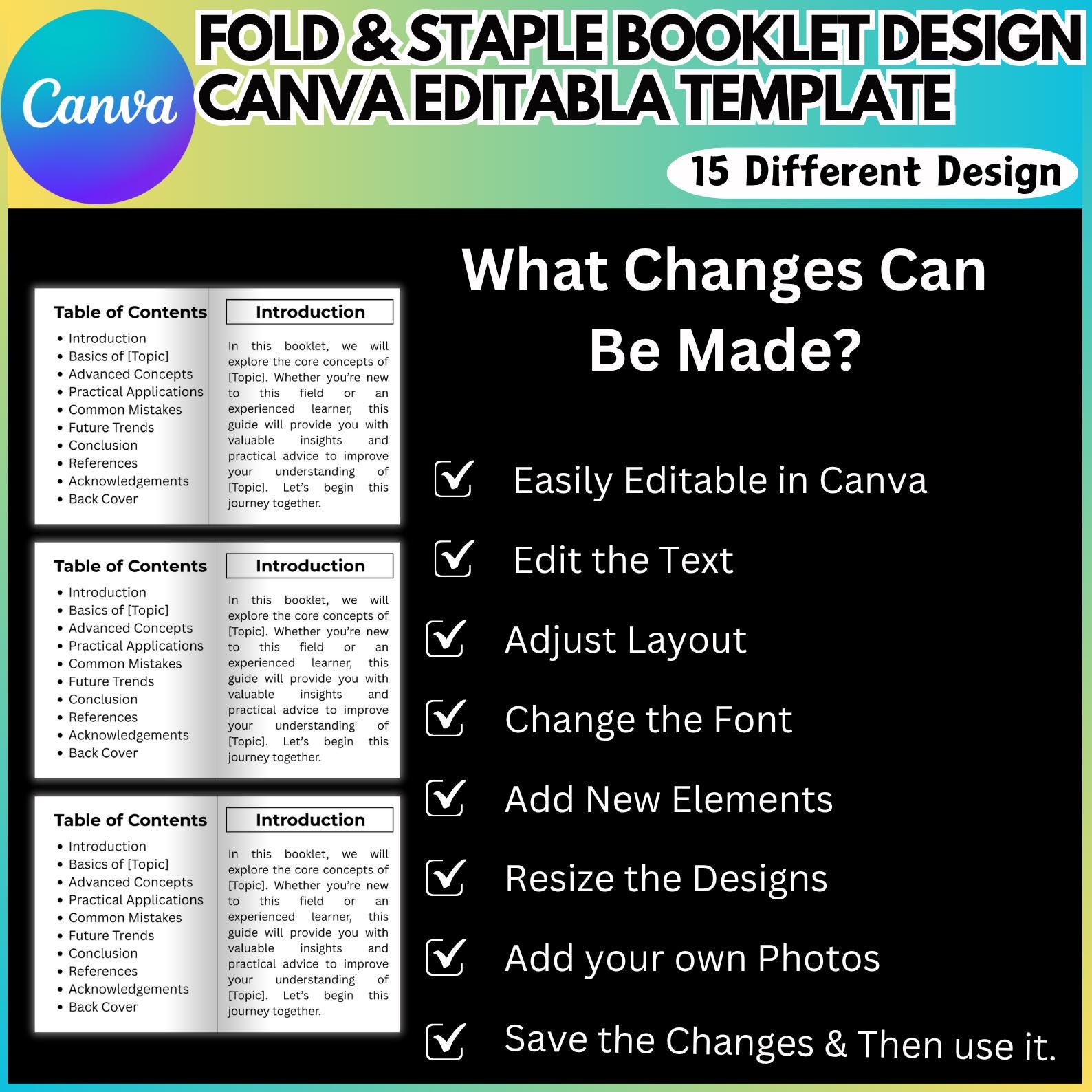 Fold & Staple Booklet Canva Editable Template, Fold Book Canva Frame ...
