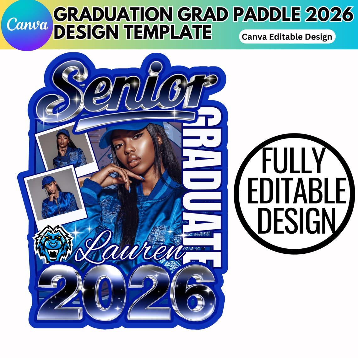 Grad Fan Blue 2026 Canva Editable Template, Class of 2026 Graduation ...