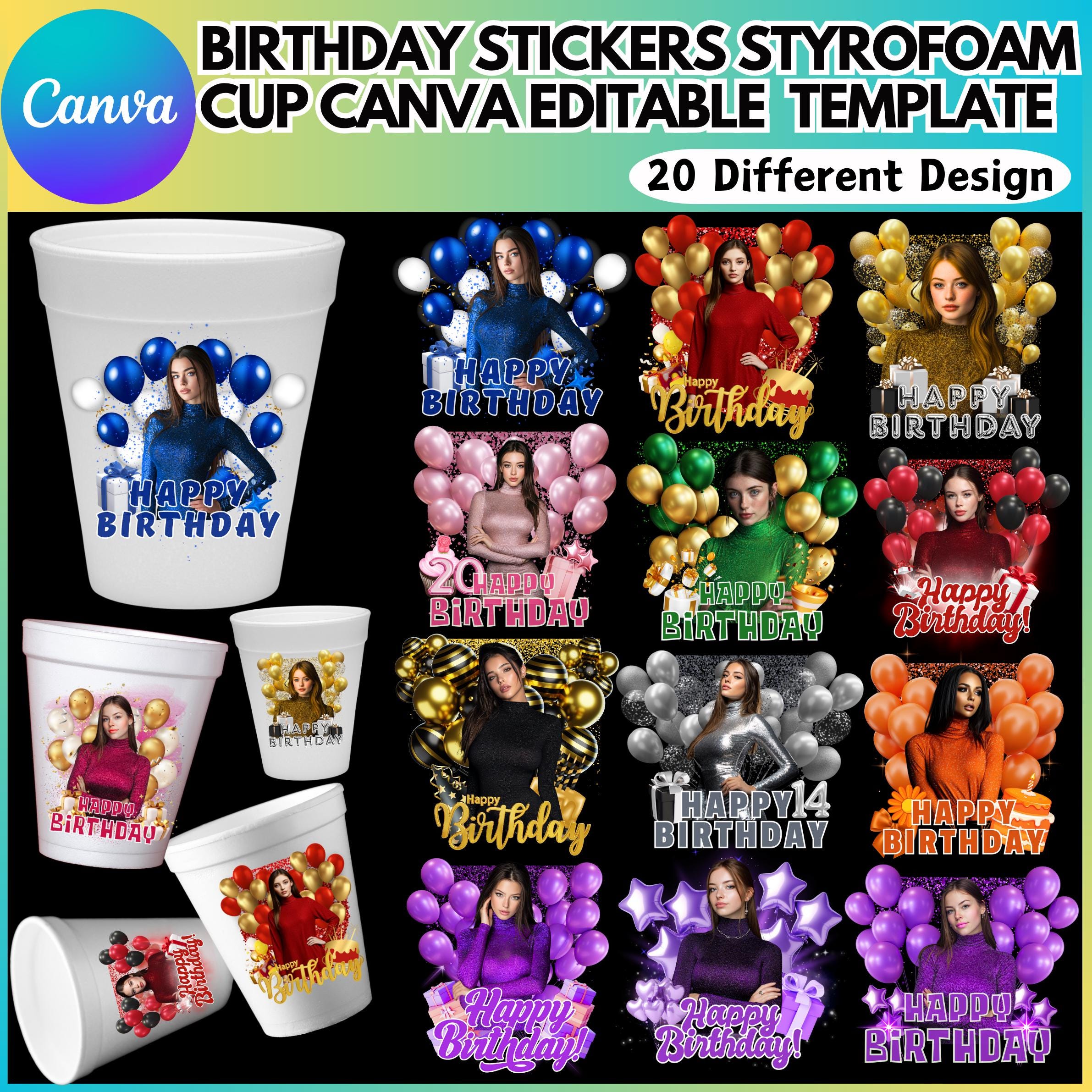 Birthday Styrofoam Cup Sticker Editable Template, Birthday Party ...