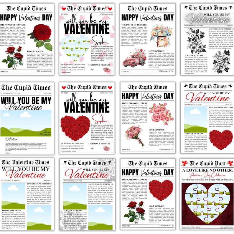 32 Valentines Cupid Post Newspaper Canva Editable Template, Custom ...