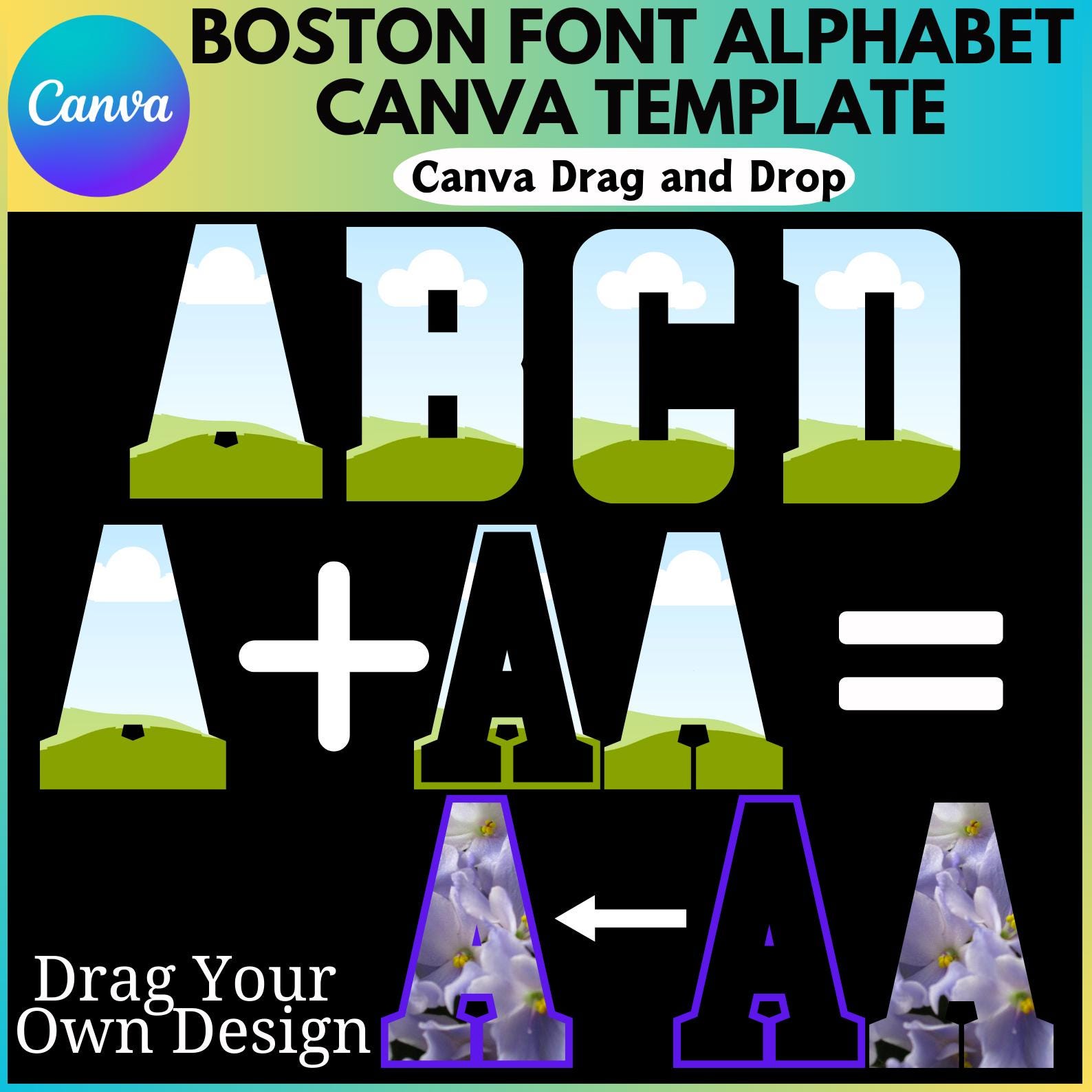 Canva Alphabet Fonts Editable Template, Buston Canva Frame Template ...