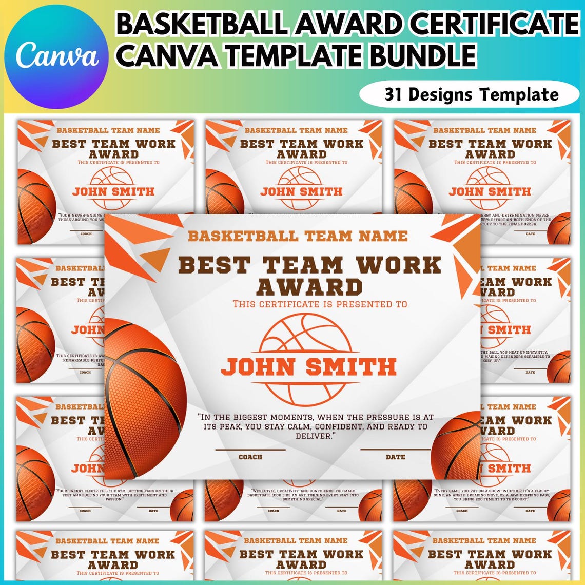 Basketball Awards Printable Canva Editable Template, End of Season ...