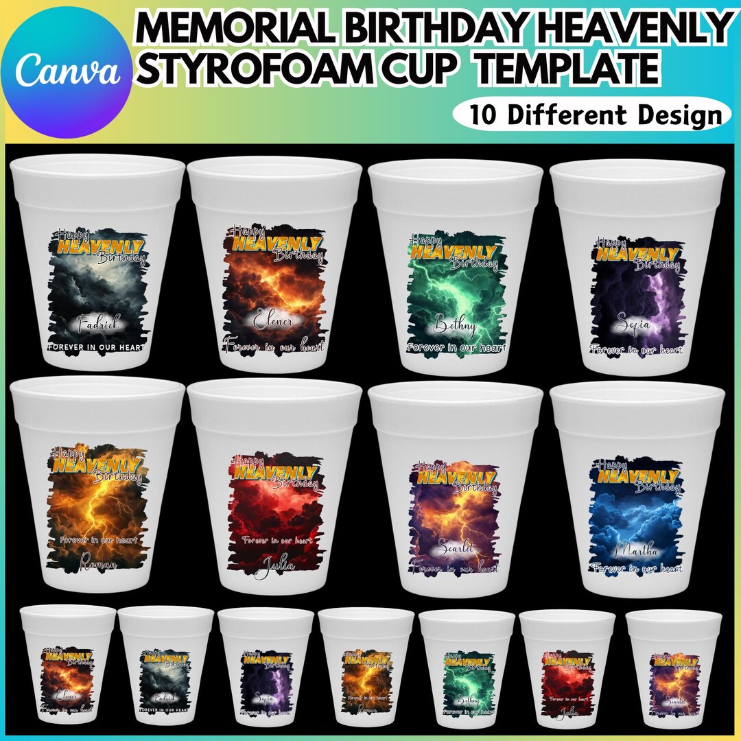 Heavenly Birthday Cup Sticker Canva Editable Template, Heavenly ...