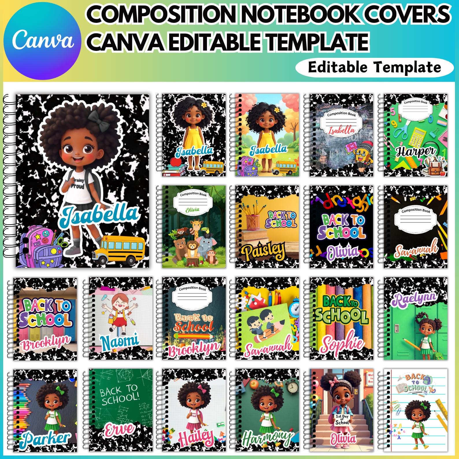 Composition Book Cover Mega Bundle, Canva Composition Notebook Design ...