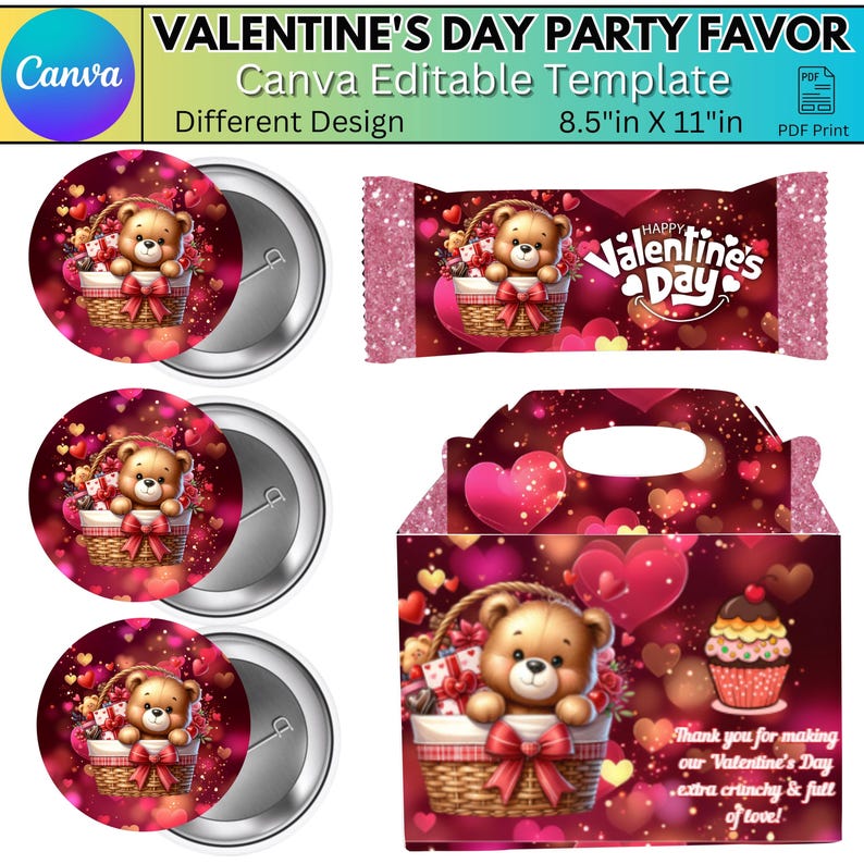 Valentine’s Day Party Favor Templates, Red Chip Bag and Juice Box ...