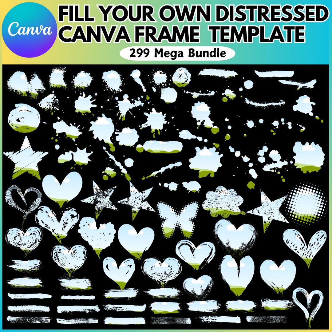 Bleach Effect Distressed Edge Mega Bundle Canva Editable Frames ...