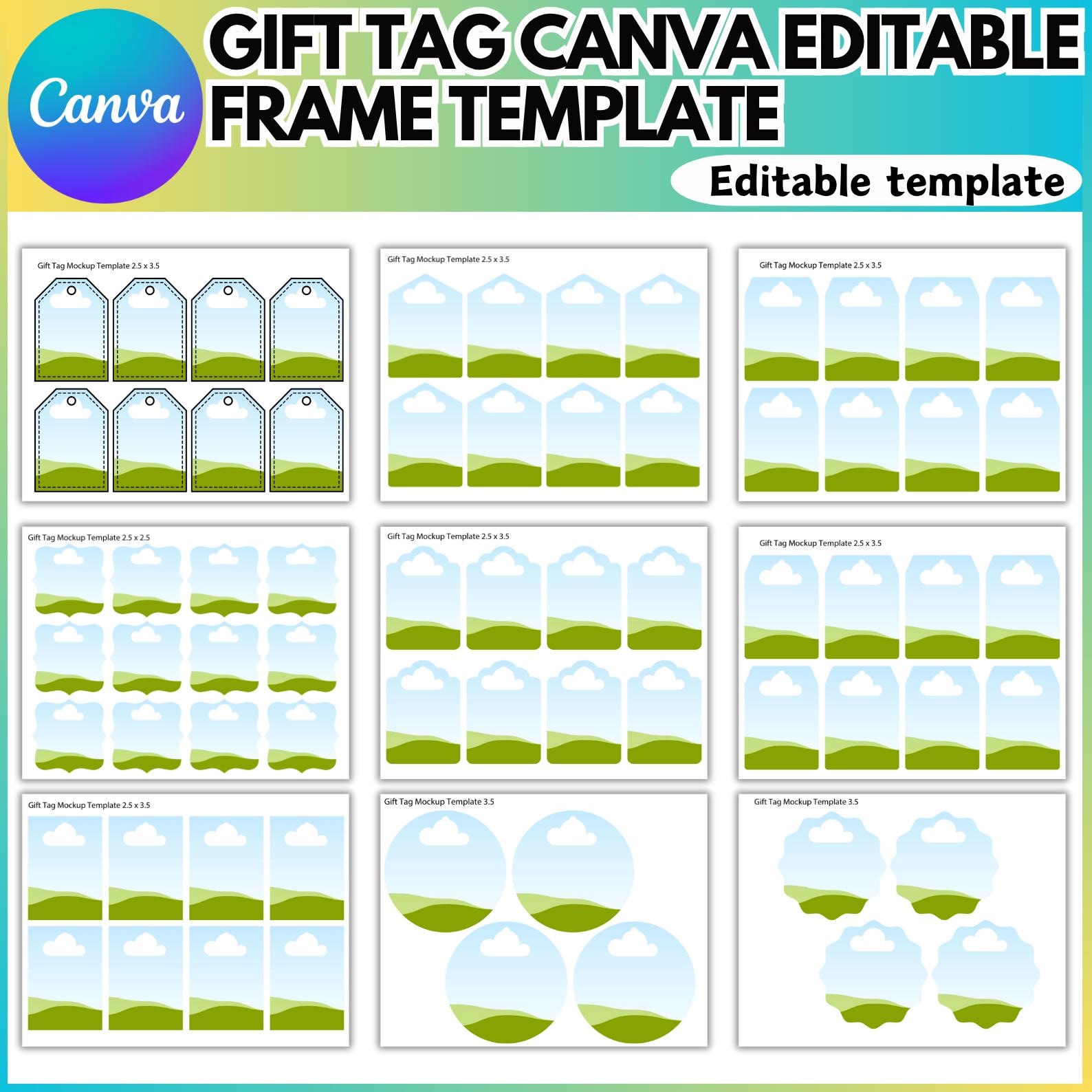 Gift Tag Canva Editable Template Bundle, Gift Tag Frame Design, Party ...