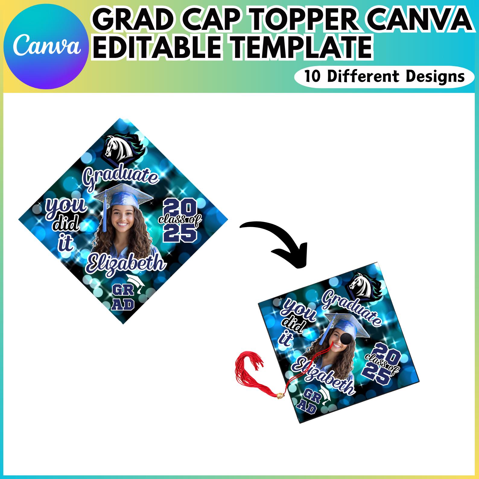 Graduation Cap Topper Canva Editable Template, Photo Strip Graduation ...