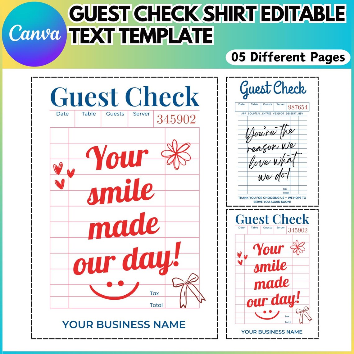 Guest Check Canva Editable Bundle, Guest Check Receipts Restaurant ...