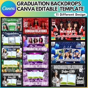 Graduation Backdrop Canva Editable Template Bundle, 10 Editable ...