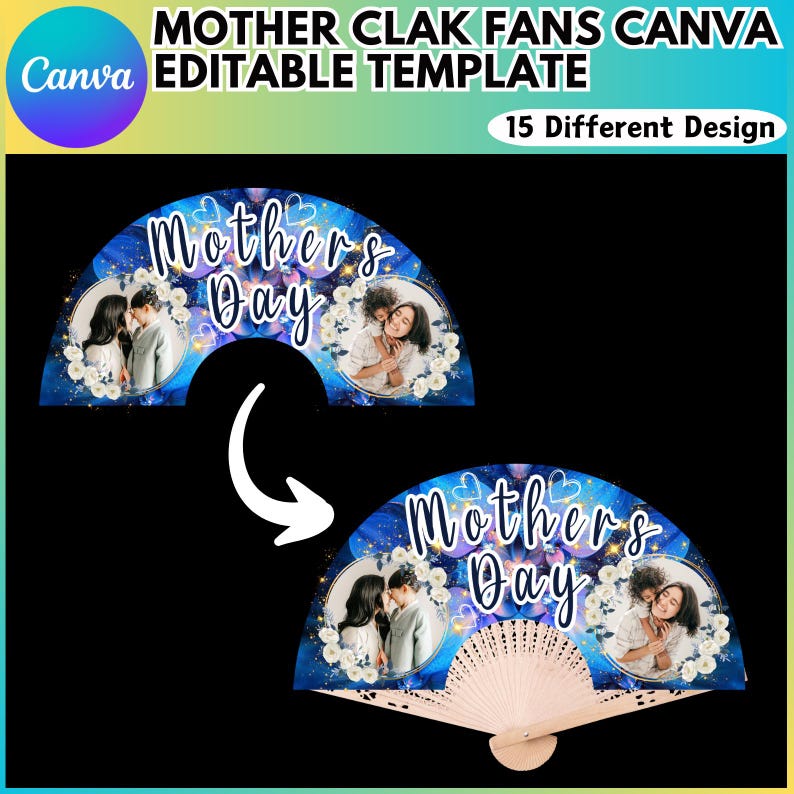 Mothers Day Clack Fan Canva Editable Template, Chinese Fan Template ...