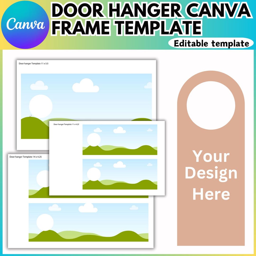 Door Hanger Canva Editable Frame Template, Canva Hanging Tag, DIY Door ...