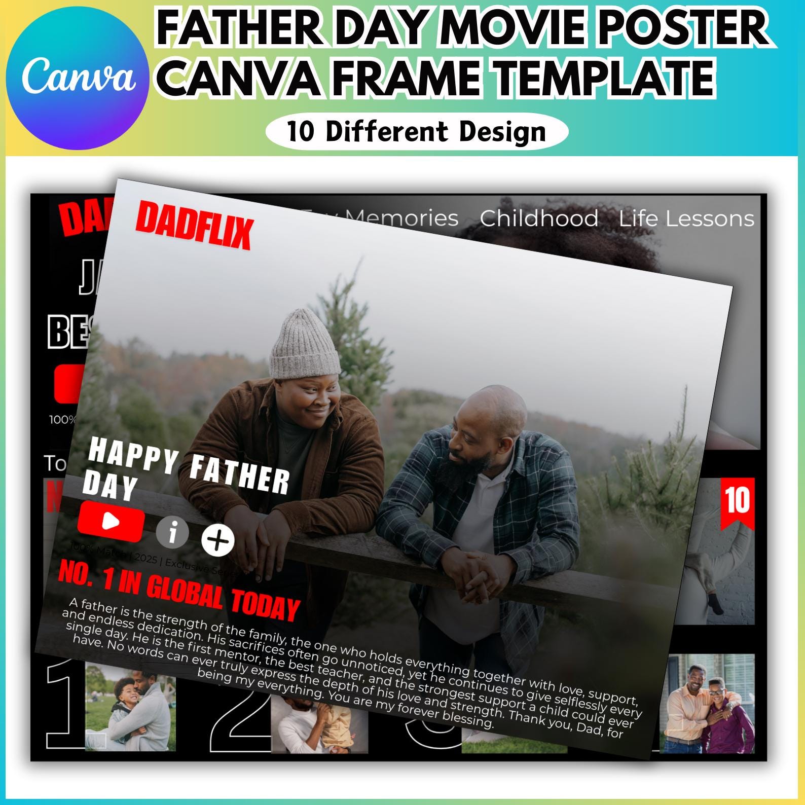 Dad Flix Canva Editable Template, Father's Day Collage Design, Father's ...