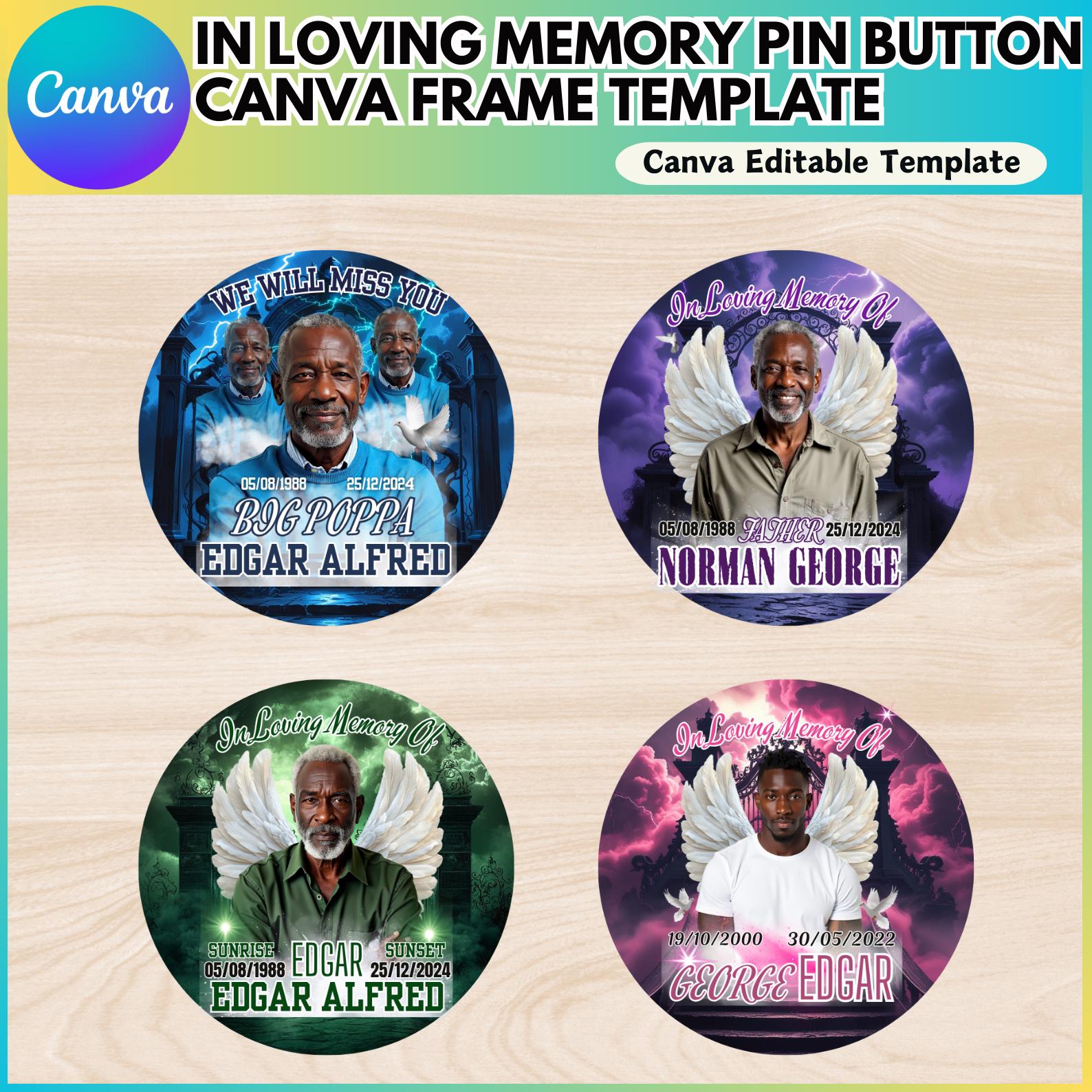 In Loving Memory Pin Button Canva Editable Template, Funeral Button ...