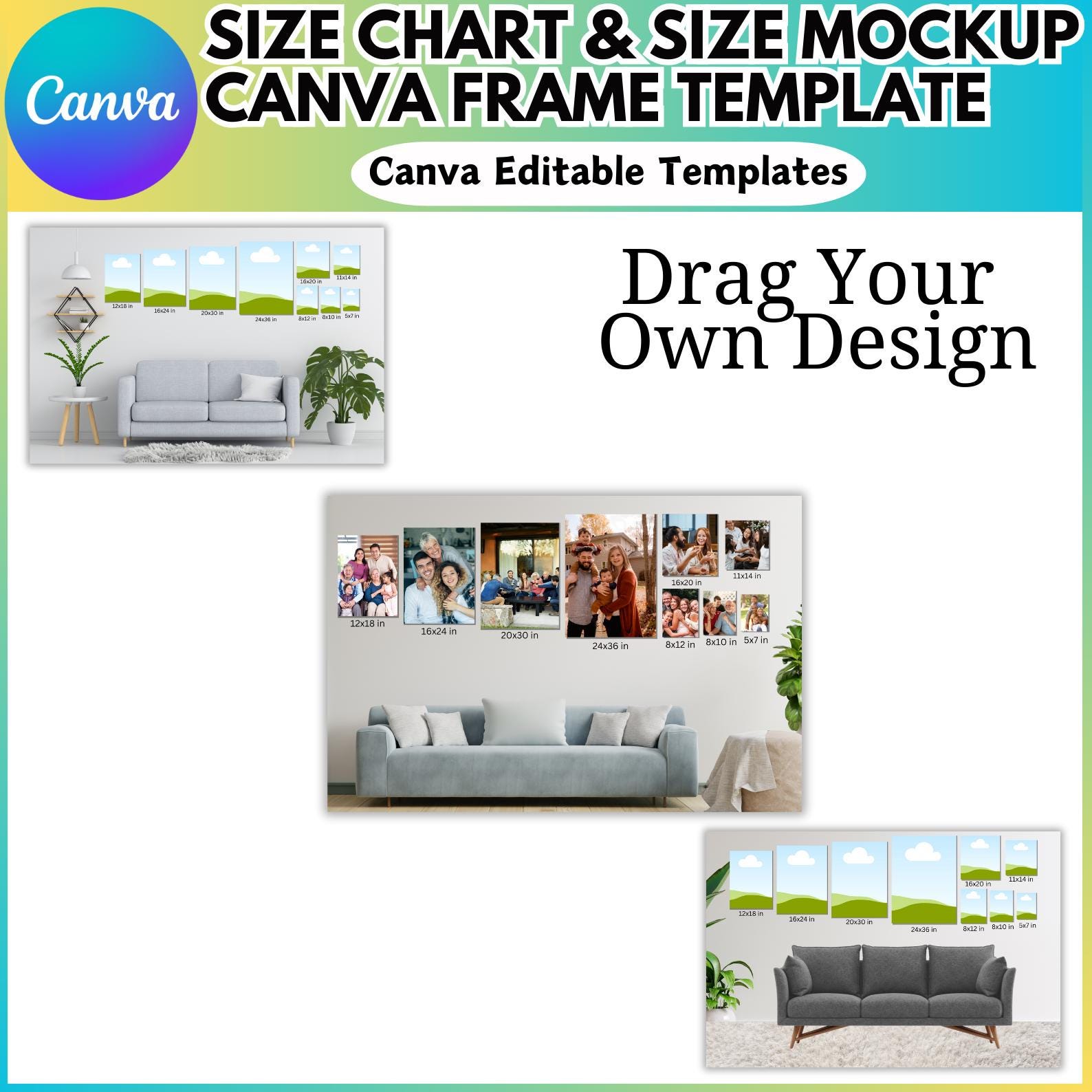 Canvas Sizes Smart Mockup Canva Editable Template, Editable Wall Frame ...