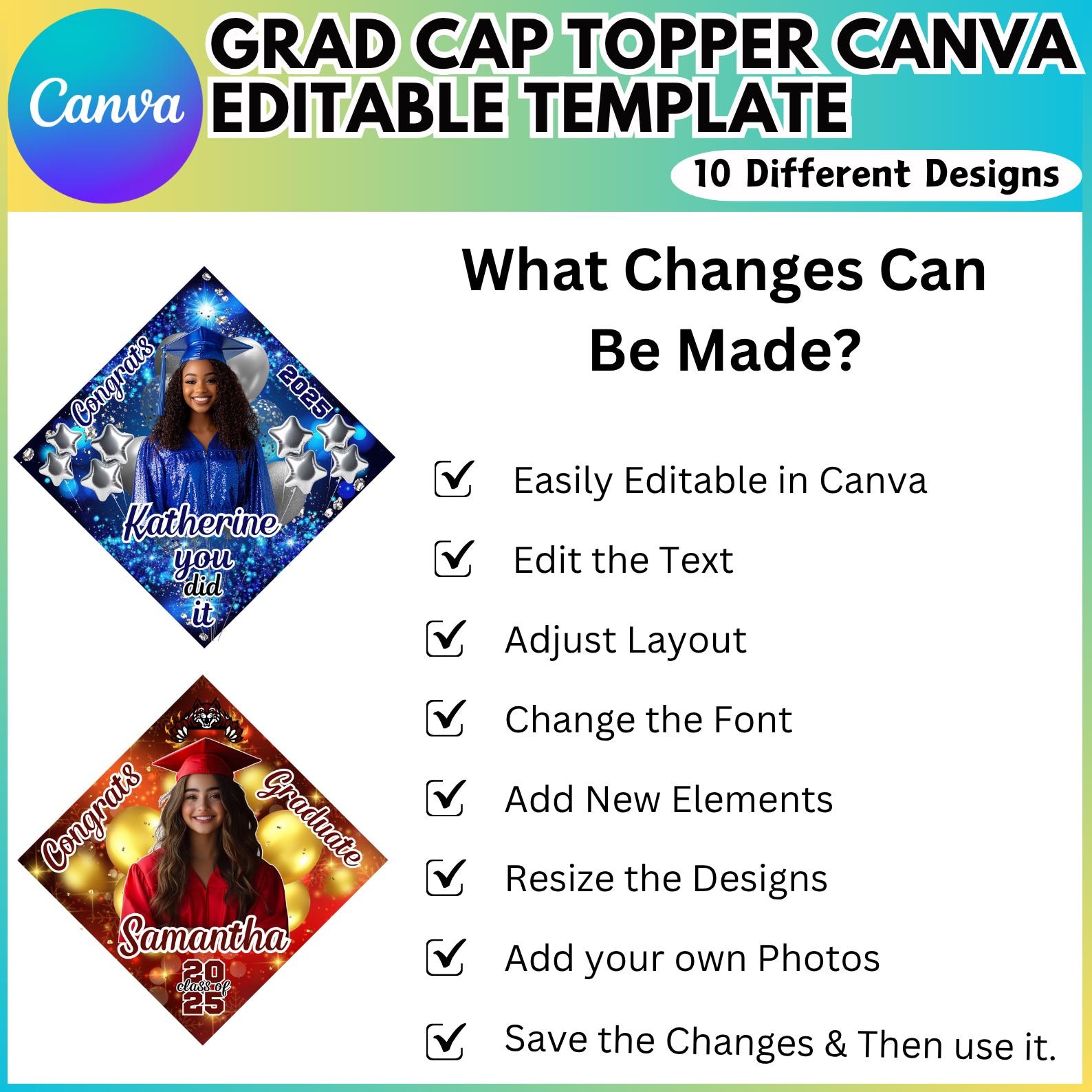 Graduation Cap Topper Canva Editable Template, Photo Strip Graduation ...