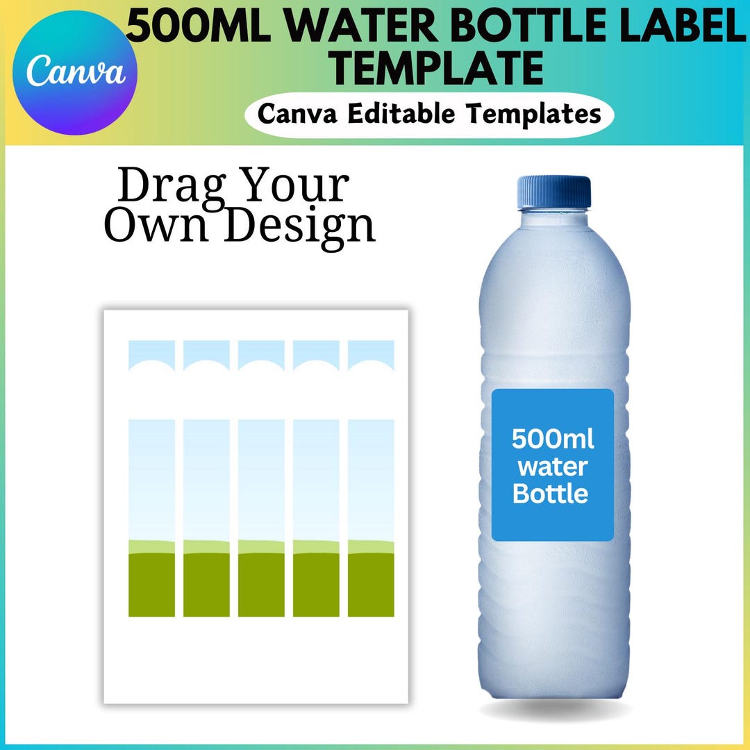 500ml Water Bottle Label Template, 500ml Water Bottle Canva Editable ...