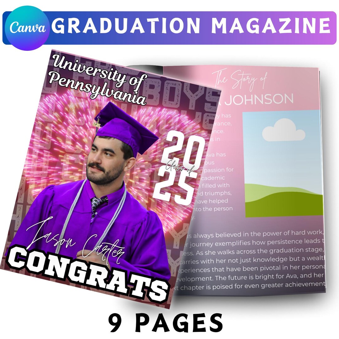 Graduation Magazine Booklet Canva Editable Template Bundle, 2025 Senior ...