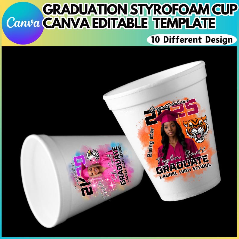 10 Graduation Styrofoam Cup Canva Editable Template, Graduation Party ...