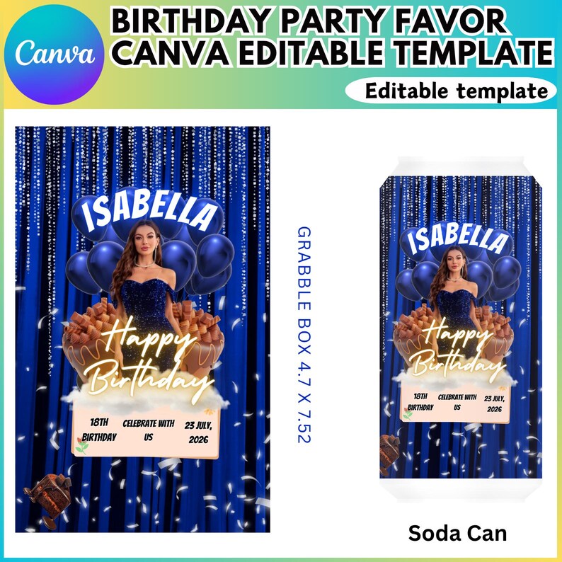 Blue Birthday Party Favor Design Bundle, Party Favor Pack, Birthday ...