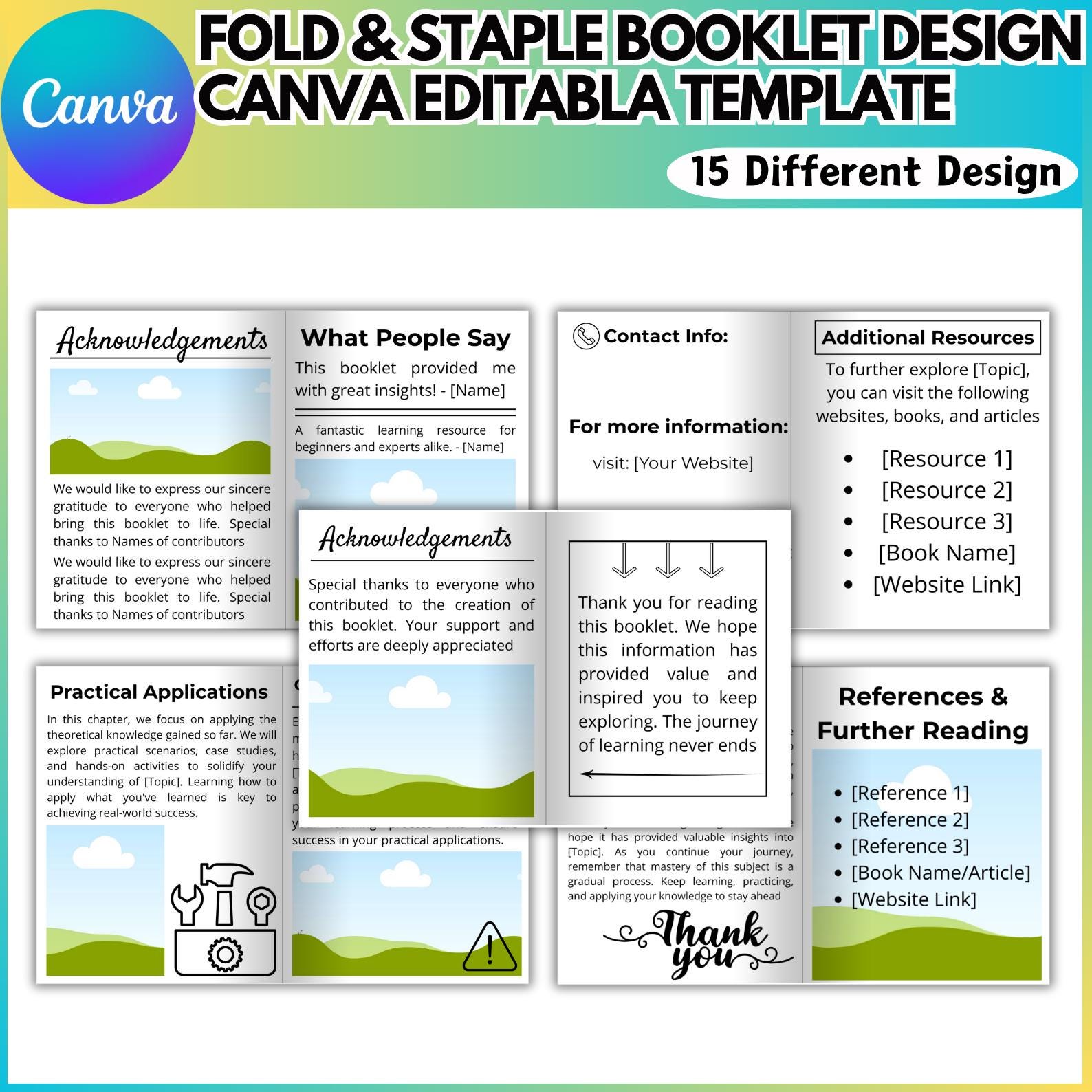 Fold & Staple Booklet Canva Editable Template, Fold Book Canva Frame ...