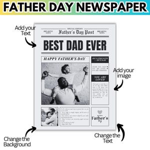 Fathers Day Newspaper Canva Editable Template Bundle, Fathers Day Gift ...