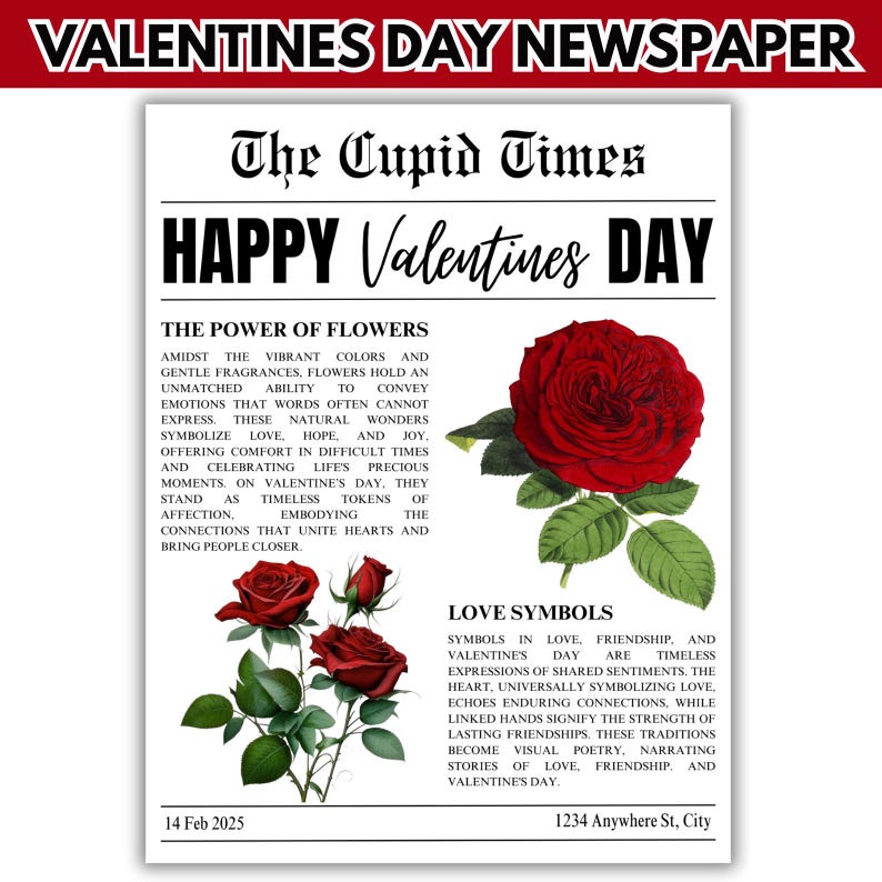 32 Valentines Cupid Post Newspaper Canva Editable Template, Custom ...