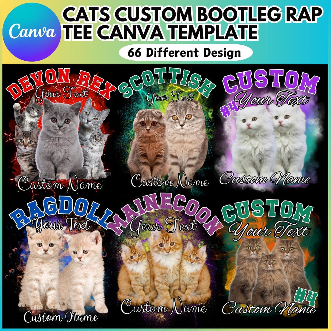 Cats Bootleg Canva Editable Template, Personalized Pet Tee, Custom ...