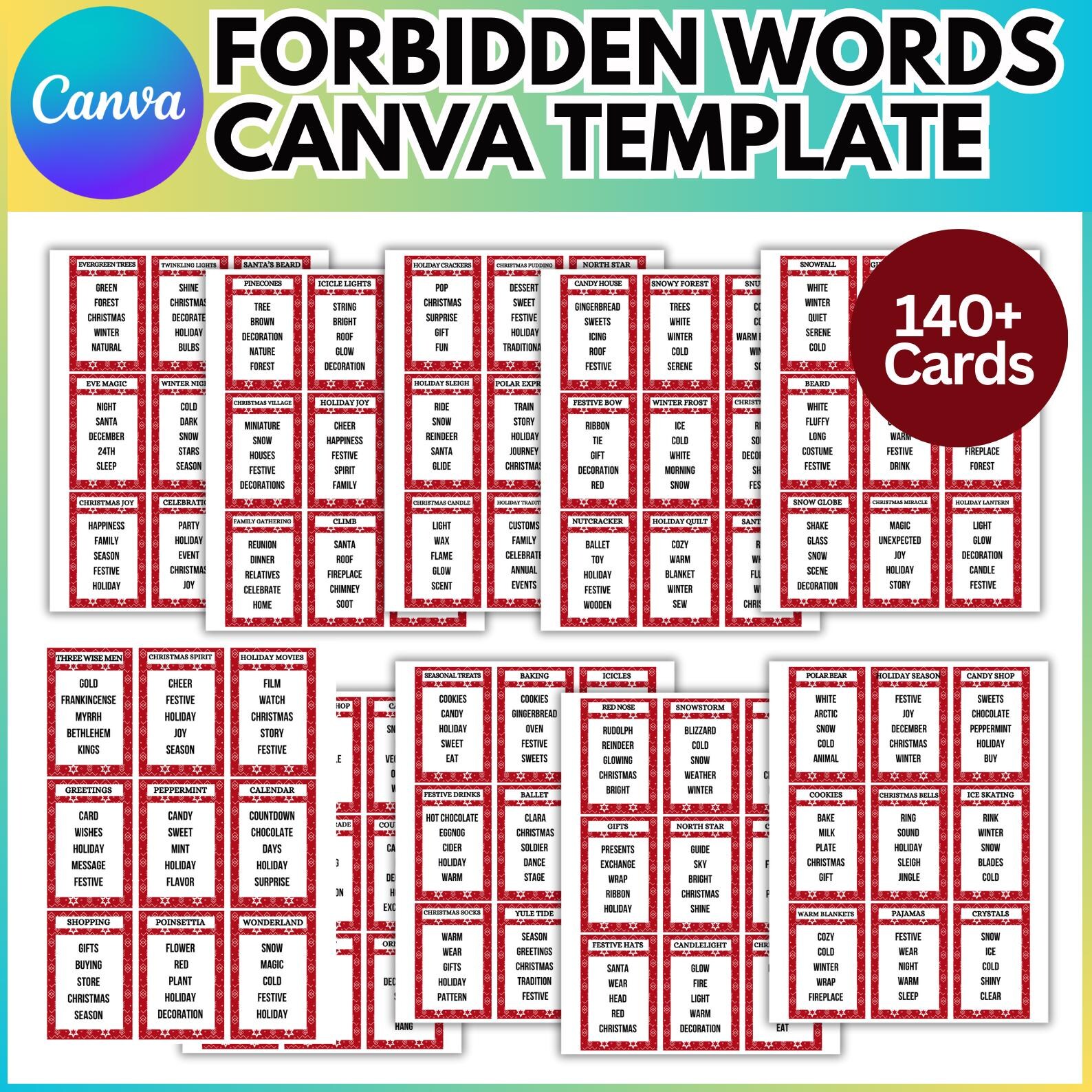 140+ Forbidden Words Cards Canva Editable Template, Christmas Party ...