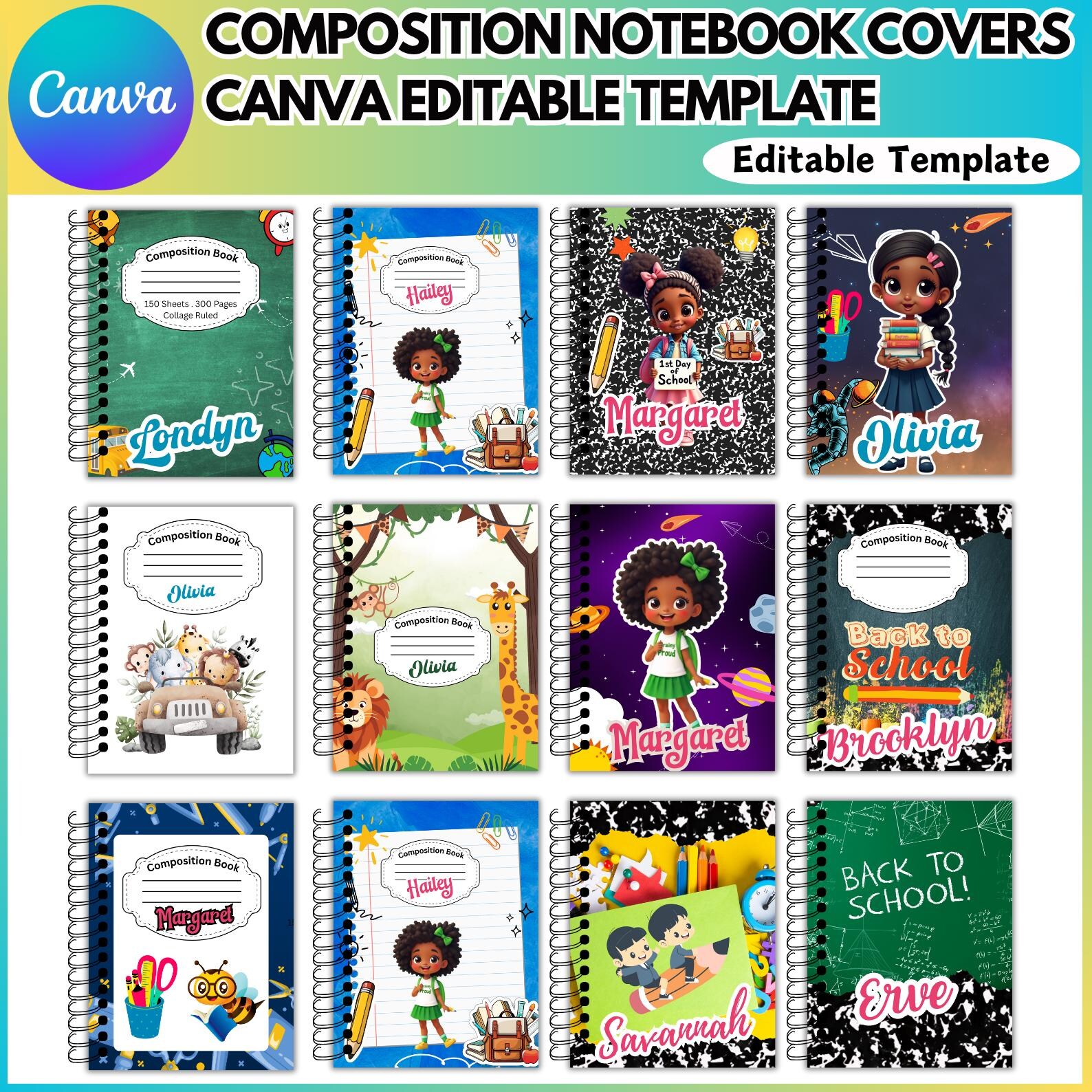 Composition Book Cover Mega Bundle, Canva Composition Notebook Design ...