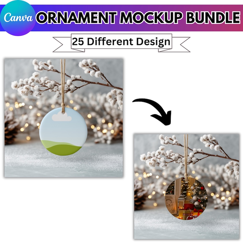 Ornament Mockup Canva Editable Bundle, Ceramic Round Heart Star ...