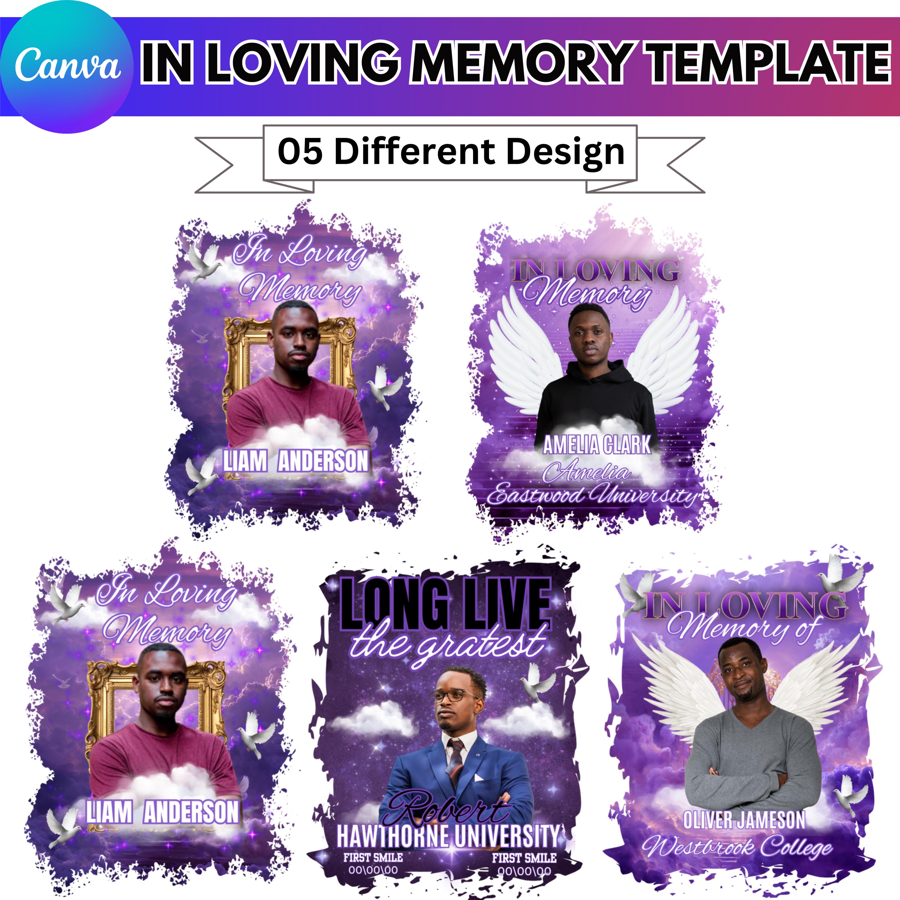In Loving Memory Purple Design Canva Editable Bundle, Funeral ...