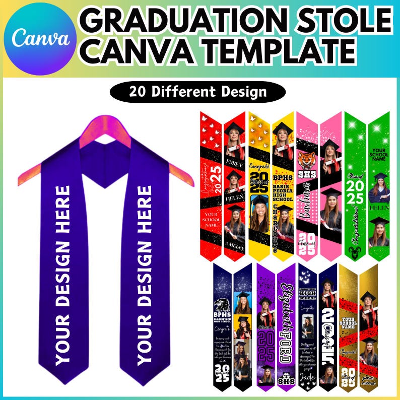 Graduation Stole Template, Congratulation Canva Template, Senior 2025 ...