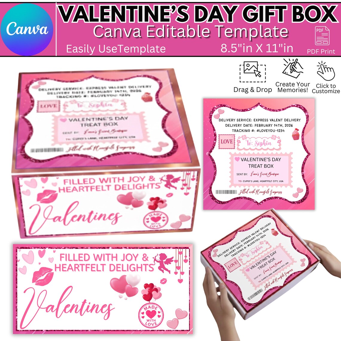 Valentine’s Day Gift Box Canva Template, Editable Love Box Design ...