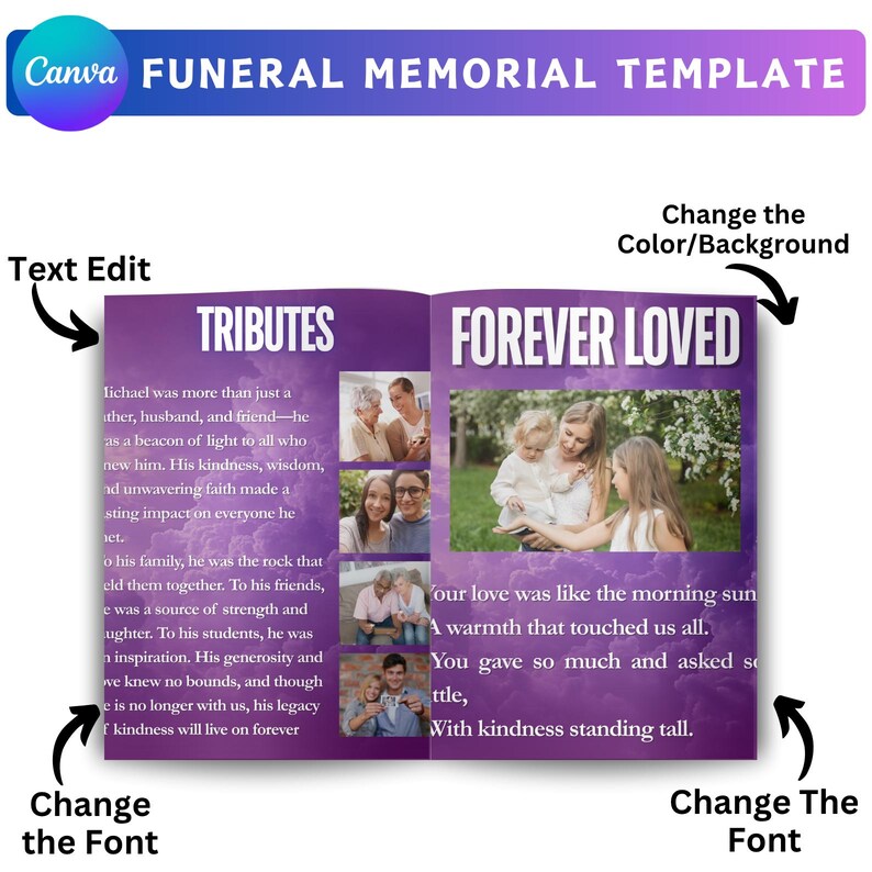 Purple Funeral Program Canva Template, 03 Different Design, Celebration ...