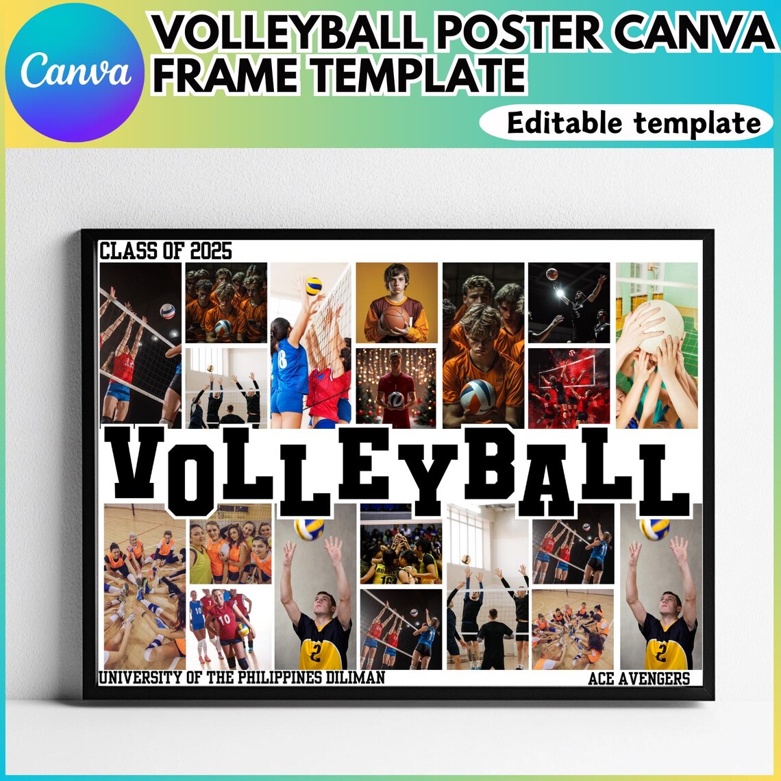 Volleyball 2025 Canva Editable Photo Collage, Volleyball Canva Frame ...