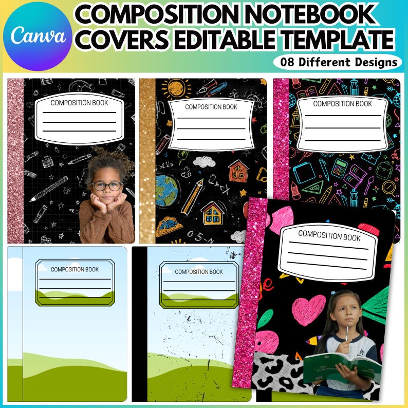 Composition Book Cover Frame Template, Composition Notebook Frame, Back ...