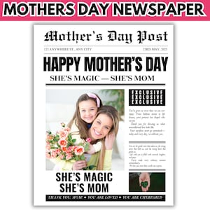 Mothers Day Newspaper Canva Editable Bundle, Mothers Day Gift Design ...