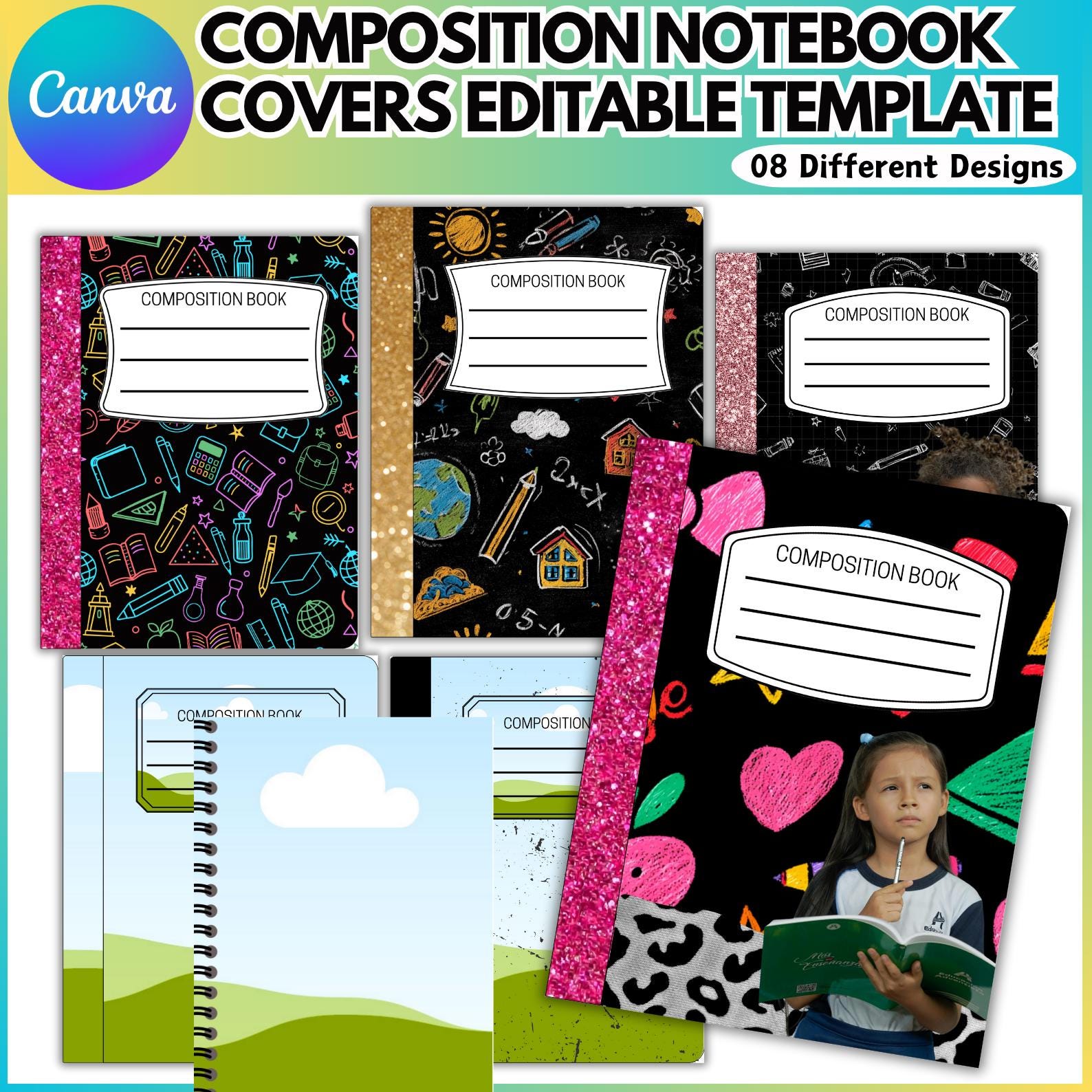 Composition Book Cover Frame Template, Composition Notebook Frame, Back ...