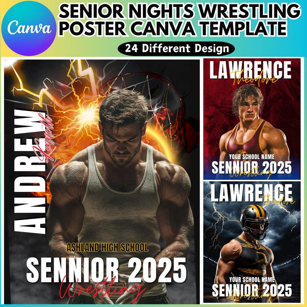 Senior Wrestling Poster Canva Editable Template, Senior Night Poster ...
