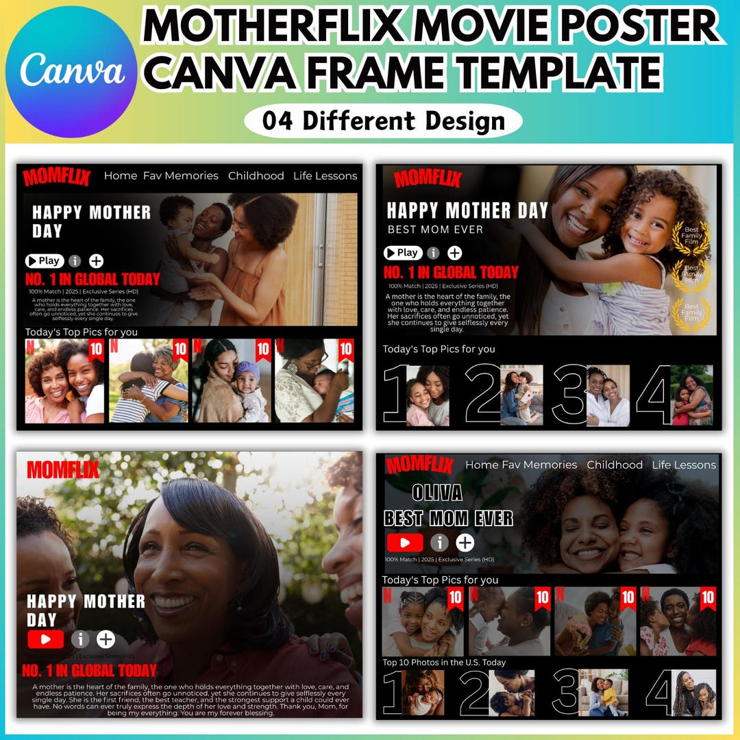 Mom Flix Canva Editable Template, Mother's Day Collage Design, Mother's Day Gift, Best Mom Ever ...