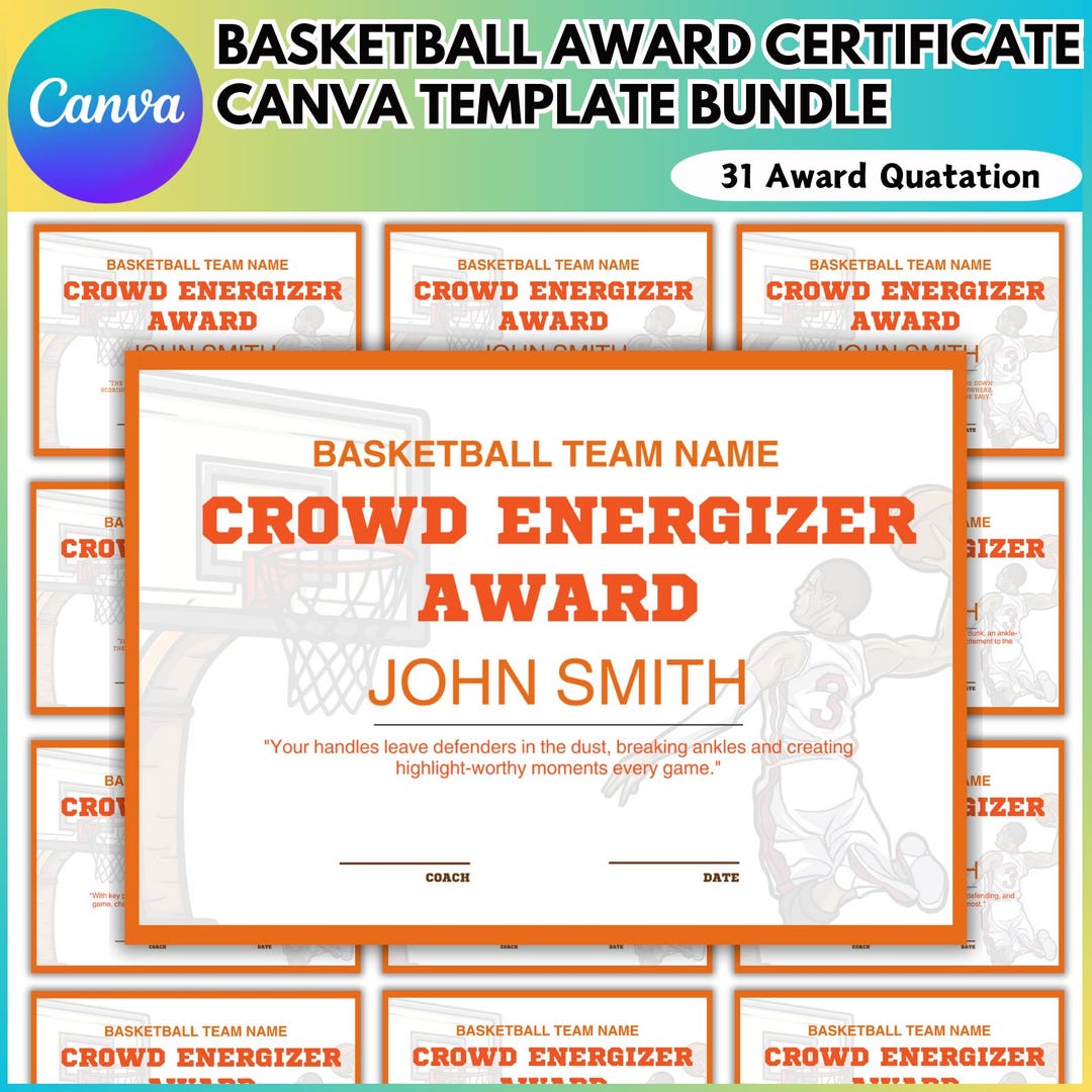 Basketball Awards Printable Canva Editable Template, End of Season ...