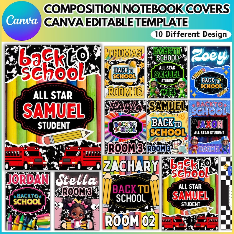Composition Book Cover Template, Canva Composition Notebook Design ...